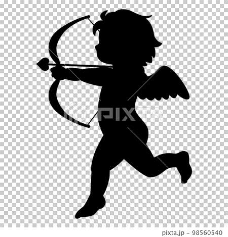 Cupid's silhouette holding a bow and arrow 2... - Stock Illustration ...