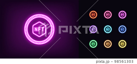Outline neon nft token icon set. Glowing neon...のイラスト素材 [98561303] - PIXTA