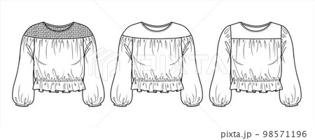 Vector long sleeved boho style top fashion CAD,...のイラスト素材 [98571196 ...