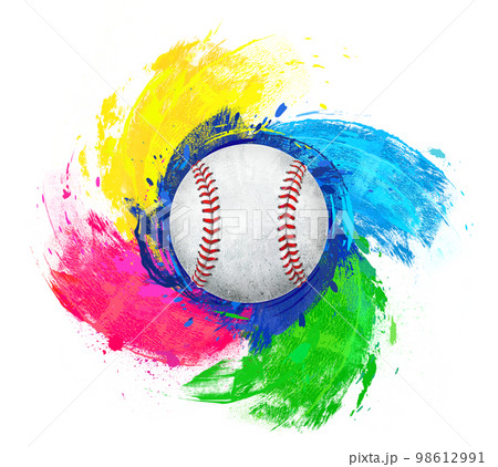 baseball illustration with splash color backgroundのイラスト素材 [98612991 ...