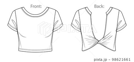 Vector crop top fashion CAD, woman round neck...のイラスト素材 [98621661] - PIXTA