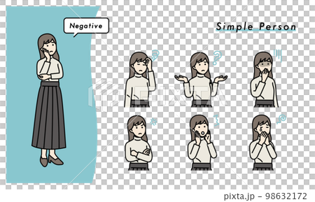 Simple female negative facial expression set... - Stock Illustration ...