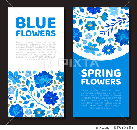 Blue Flowers Banner Design with Blooming Flora...のイラスト素材 [98635888] - PIXTA