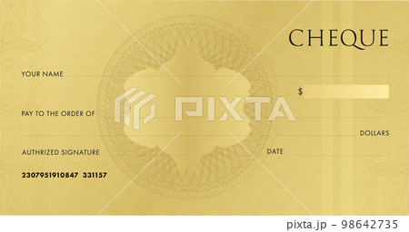 Golden Check template for Chequebook. Blank...のイラスト素材 [98642735] - PIXTA
