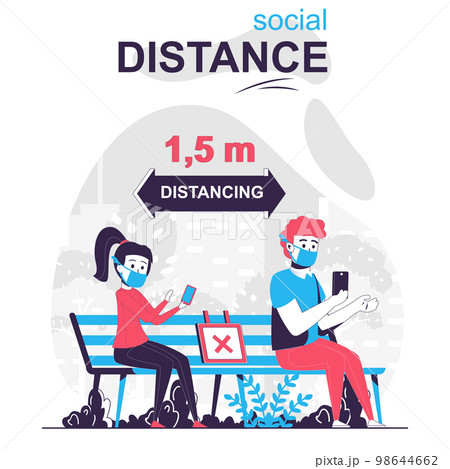 Social distance isolated cartoon concept. Man...のイラスト素材 [98644662] - PIXTA