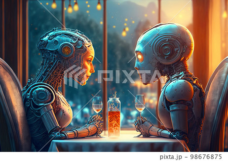 couple of lovers humanoid robots on a romantic...のイラスト素材 [98676875] - PIXTA