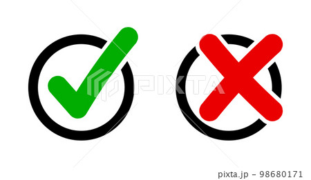 ポップなチェックマークバツマークのアイコンセット。良いと悪い。ベクター。のイラスト素材 [98680171] - PIXTA