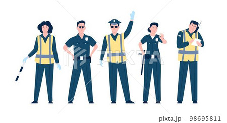 Police officers group, female and male security...のイラスト素材 [98695811 ...