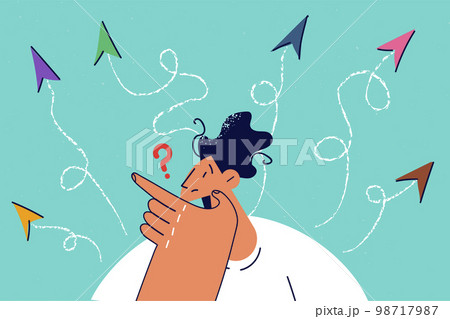 Confused man with arrows facing different...のイラスト素材 [98717987] - PIXTA