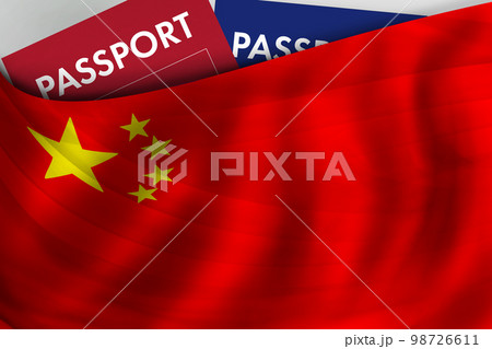Chinese flag background and passport of China....の写真素材 [98726611] - PIXTA
