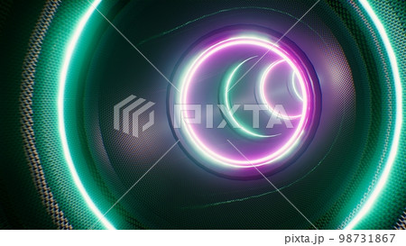 Glowing Neon Cyan and Pink Color Circle Light...のイラスト素材 [98731867] - PIXTA