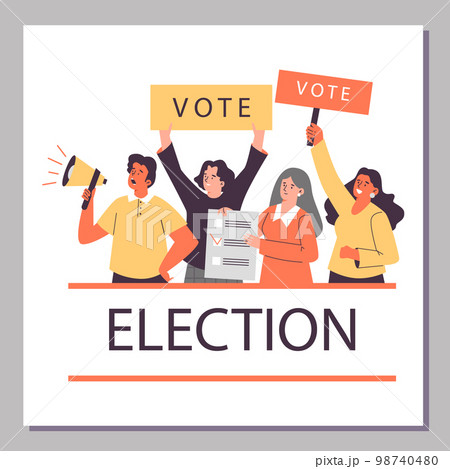 Election poster mockup with group of active...のイラスト素材 [98740480] - PIXTA