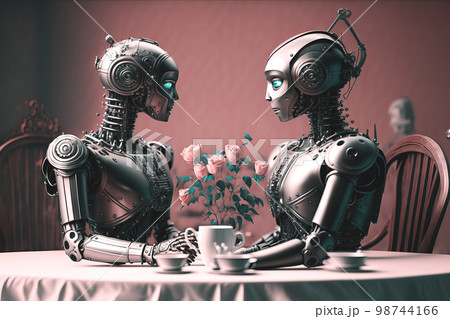 couple of lovers humanoid robots on a romantic...のイラスト素材 [98744166] - PIXTA