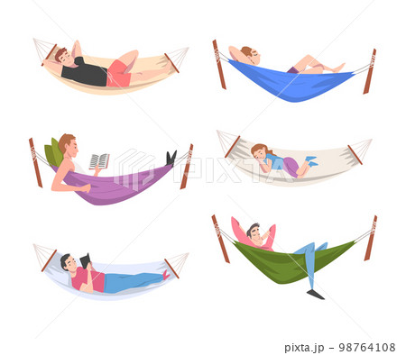People Characters Resting in Hammock Reading...のイラスト素材 [98764108] - PIXTA