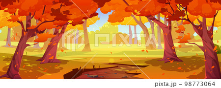 Autumn forest, nature landscape, fall orange parkのイラスト素材 [98773064] - PIXTA