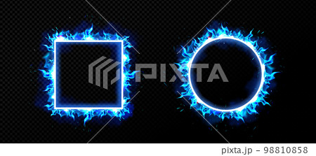 Square and round blue fire frames pngのイラスト素材 [98810858] - PIXTA