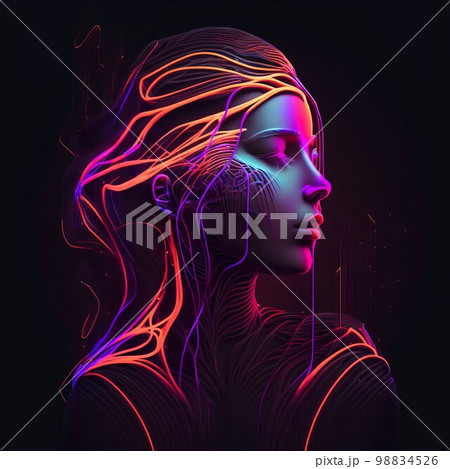 Abstract neon girl line art. Generative Aiのイラスト素材 [98834526] - PIXTA