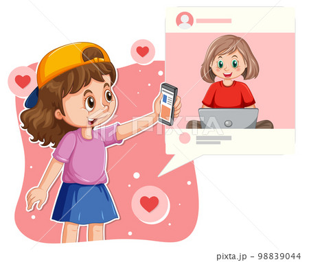 Children browsing social mediaのイラスト素材 [98839044] - PIXTA