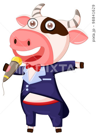 A cow singing cartoon characterのイラスト素材 [98841629] - PIXTA