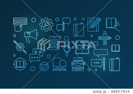 Content Strategy vector blue horizontal outline...のイラスト素材 [98857924 ...