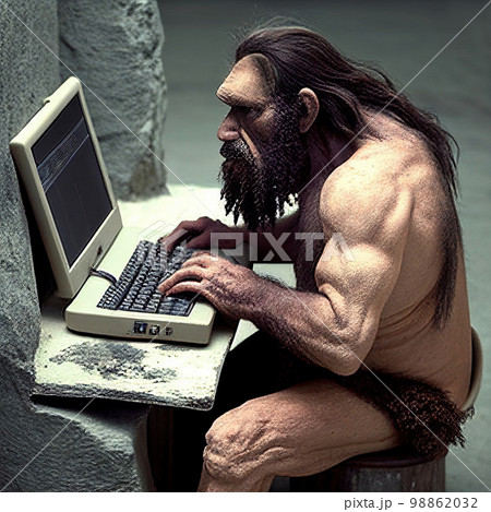 Ancient Stone Age Programmer, Prehistoric...のイラスト素材 [98862032] - PIXTA