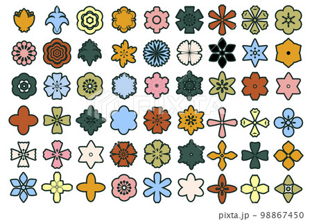 Retro Flower Icon Set, Abstract Daisy Symbols,...のイラスト素材 [98867450] - PIXTA
