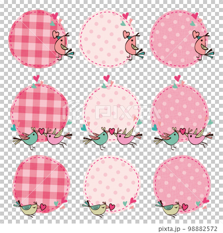 Small bird and heart rough oval pattern set pink - Stock Illustration ...