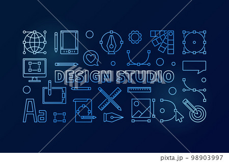 Design studio blue vector line illustration or...のイラスト素材 [98903997] - PIXTA