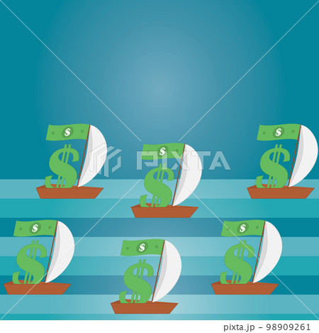 Money in boats sailing in the sea, ocean,...のイラスト素材 [98909261] - PIXTA