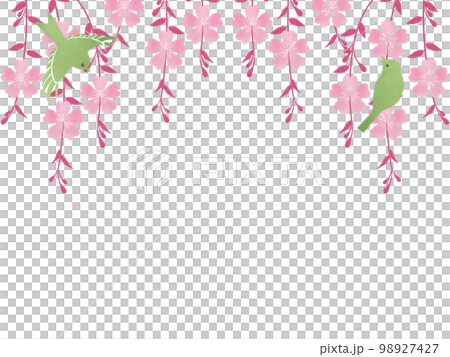 Japanese style frame 3 of Uguisu and weeping... - Stock Illustration [98927427] - PIXTA