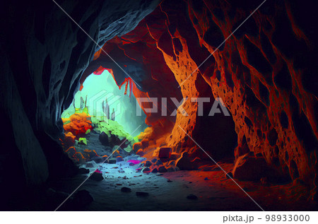 Fantasy cave, neon colors. Generative ai. | materials | digitalstage
