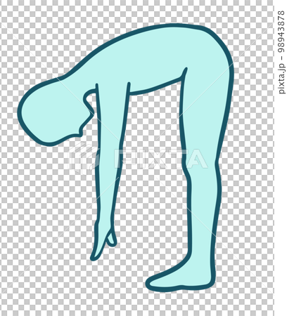 Standing forward bend, person with stiff body,... - Stock Illustration ...