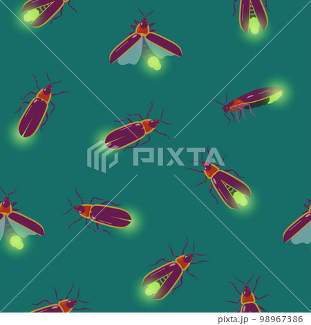 Seamless pattern with firefly insects flying...のイラスト素材 [98967386] - PIXTA