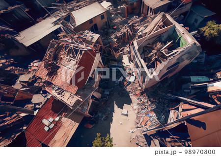 Aftermath of a devastating earthquake in the...のイラスト素材 [98970800] - PIXTA