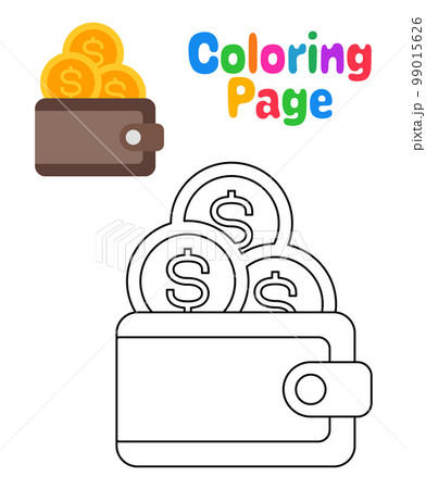 Coloring page with Cash Wallet for kidsのイラスト素材 [99015626] - PIXTA