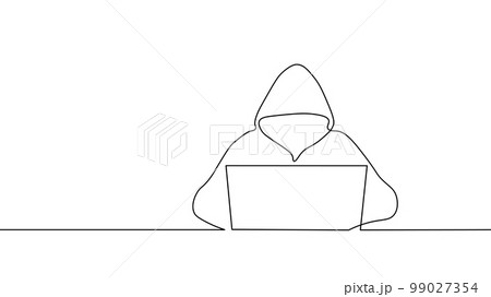 One line continuous hacker cyber security...のイラスト素材 [99027354] - PIXTA