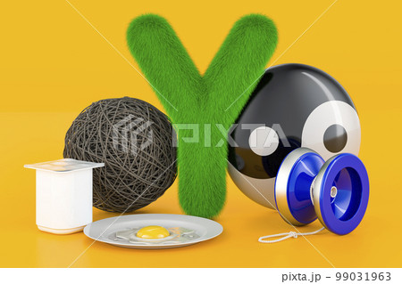 Fluffy letter Y with yo-yo, yogurt, yarn, yolk,...のイラスト素材 [99031963 ...