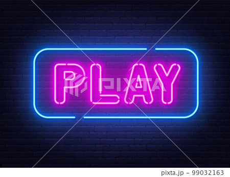 Play neon sign on brick wall background.のイラスト素材 [99032163] - PIXTA