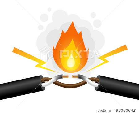 Electric wire fire. Flame and sparks. Hazard...のイラスト素材 [99060642] - PIXTA