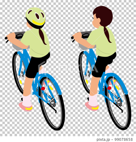 An elementary school girl who straddles a... - Stock Illustration ...