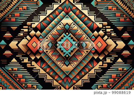 Aztec geometric pattern with triangles, diamond...のイラスト素材 [99088619 ...
