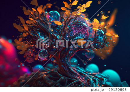 colorful tree with bubbles floating around it....のイラスト素材 [99120693] - PIXTA