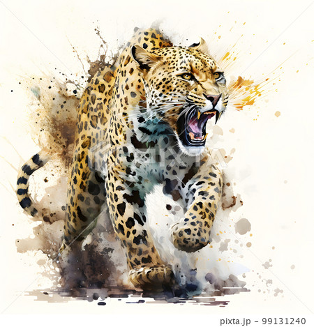 ヒョウ 叫ぶ 走る 水彩画「AI生成画像」のイラスト素材 [99131240] - PIXTA