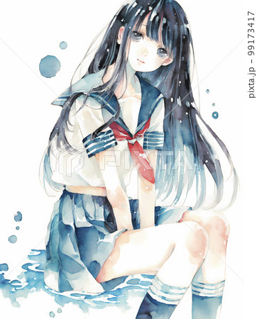 その場に座るミニスカートの女子高生「AI生成画像」のイラスト素材 [99173417] - PIXTA