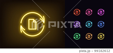 Outline neon file update icon set. Glowing neon...のイラスト素材 [99182612 ...