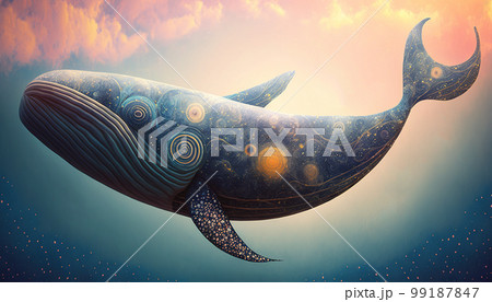 Dreamlike whale flies in the skyのイラスト素材 [99187847] - PIXTA