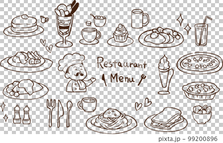 Restaurant menu, handwritten style, line drawing - Stock Illustration ...