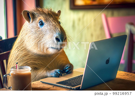 portrait of capybara work at laptop in cafe,...のイラスト素材 [99216957] - PIXTA