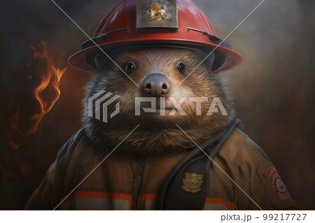 portrait of beaver as a firefighter, generative aiのイラスト素材 [99217727 ...