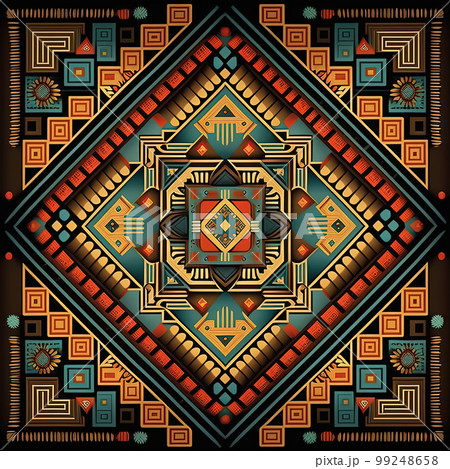 Aztec geometric pattern with triangles, diamond...のイラスト素材 [99248658 ...